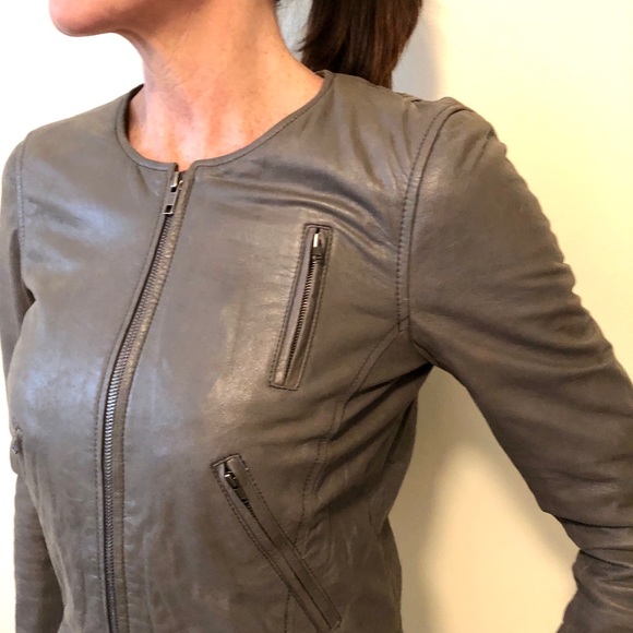Theory | Jackets & Coats | Theory Grey Leather Jacket | Poshmark